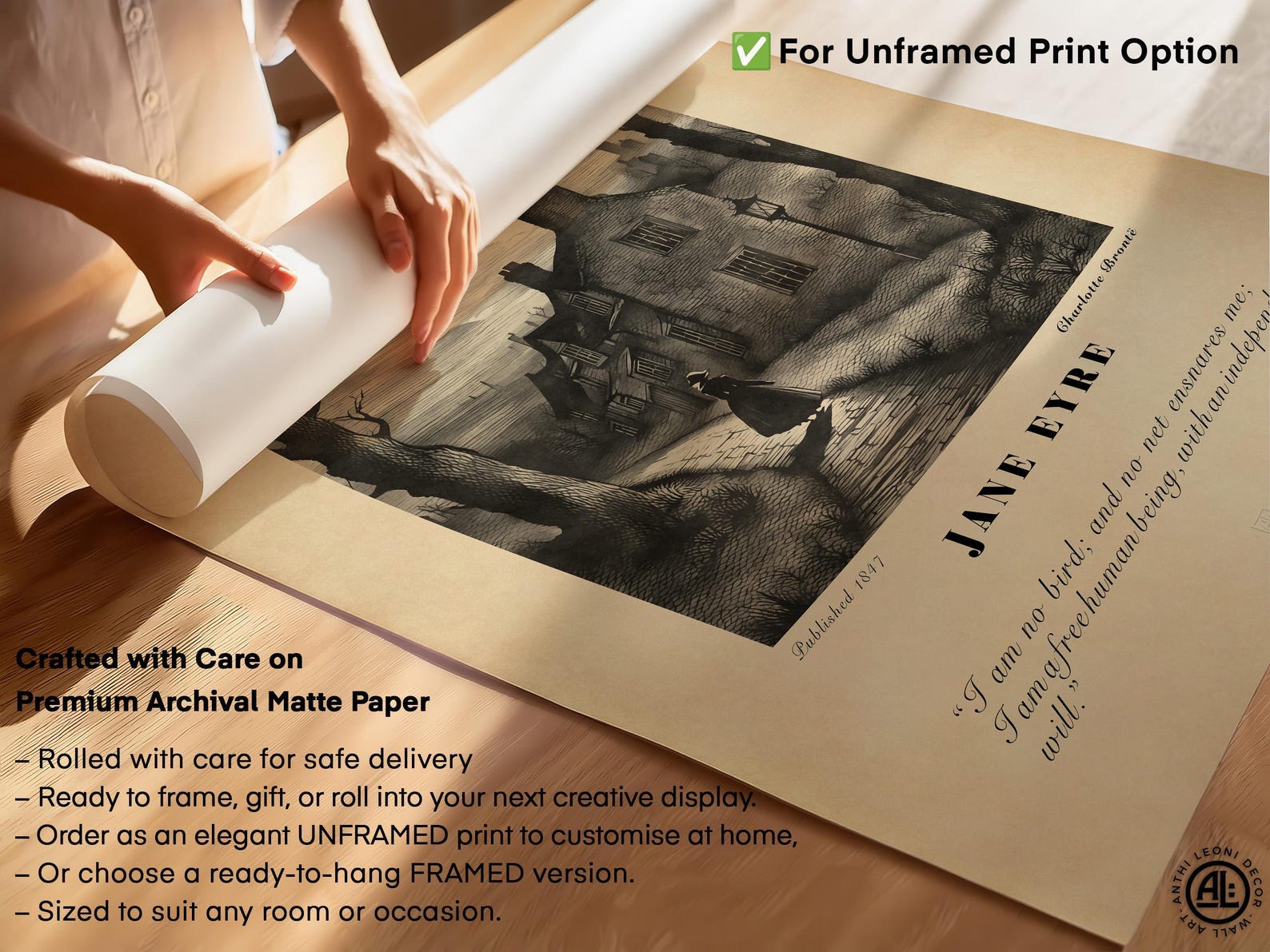 Jane Eyre Print Book Page Quote by Charlotte Bronte Wall Art Poster ...