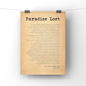 Paradise Lost Poster by John Milton Poster Print Epic Poem Abridged ...