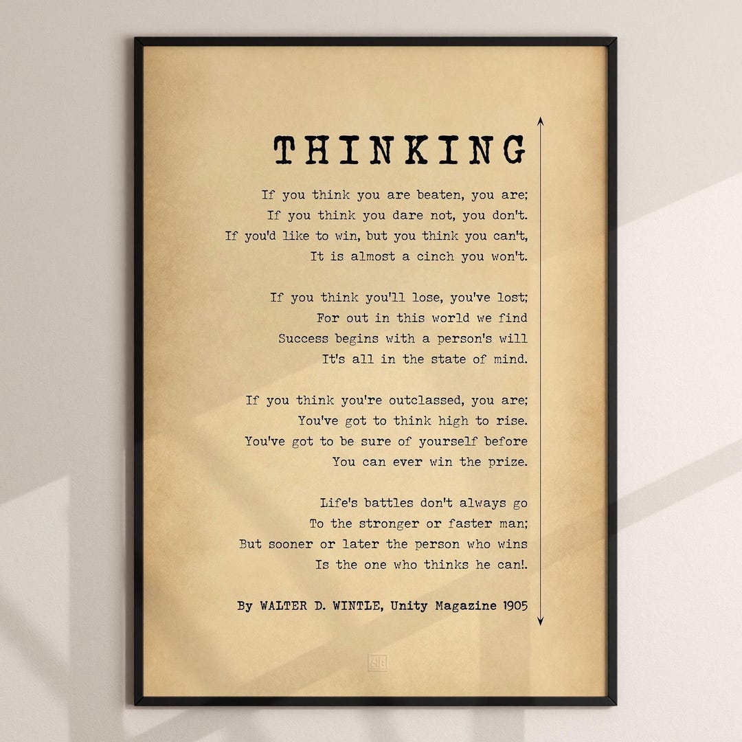 Thinking Poem by Walter D Wintle Unity Magazine Version Poster Print ...