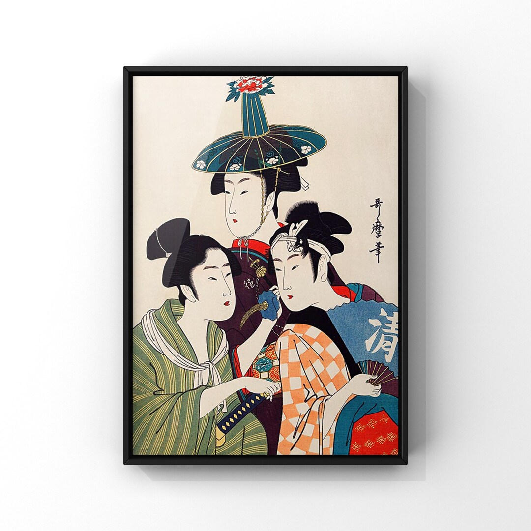 Portrait of Three Japanese Men Illustration by Utamaro Kitagawa ...