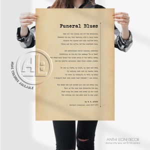 Funeral Blues Poem W H Auden Poetry Poster Print | in Loving Memory ...