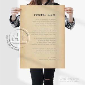 Funeral Blues Poem W H Auden Poetry Poster Print | in Loving Memory ...