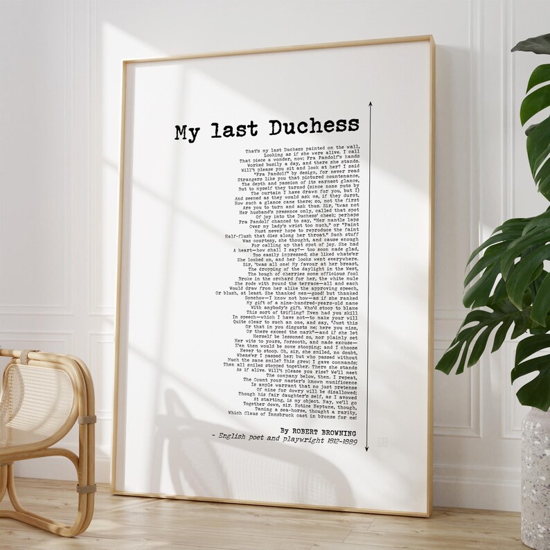 My Last Duchess Poem Print - Robert Browning Poster Print, Minimalist ...