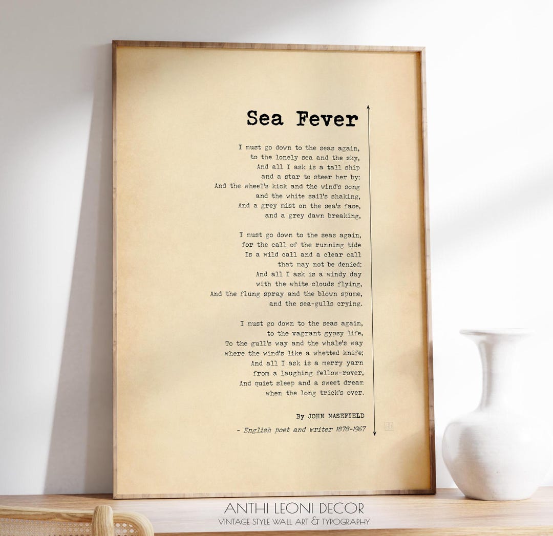 Sea Fever Poetry Print John Masefield I Must Go Down to the Sea Again ...