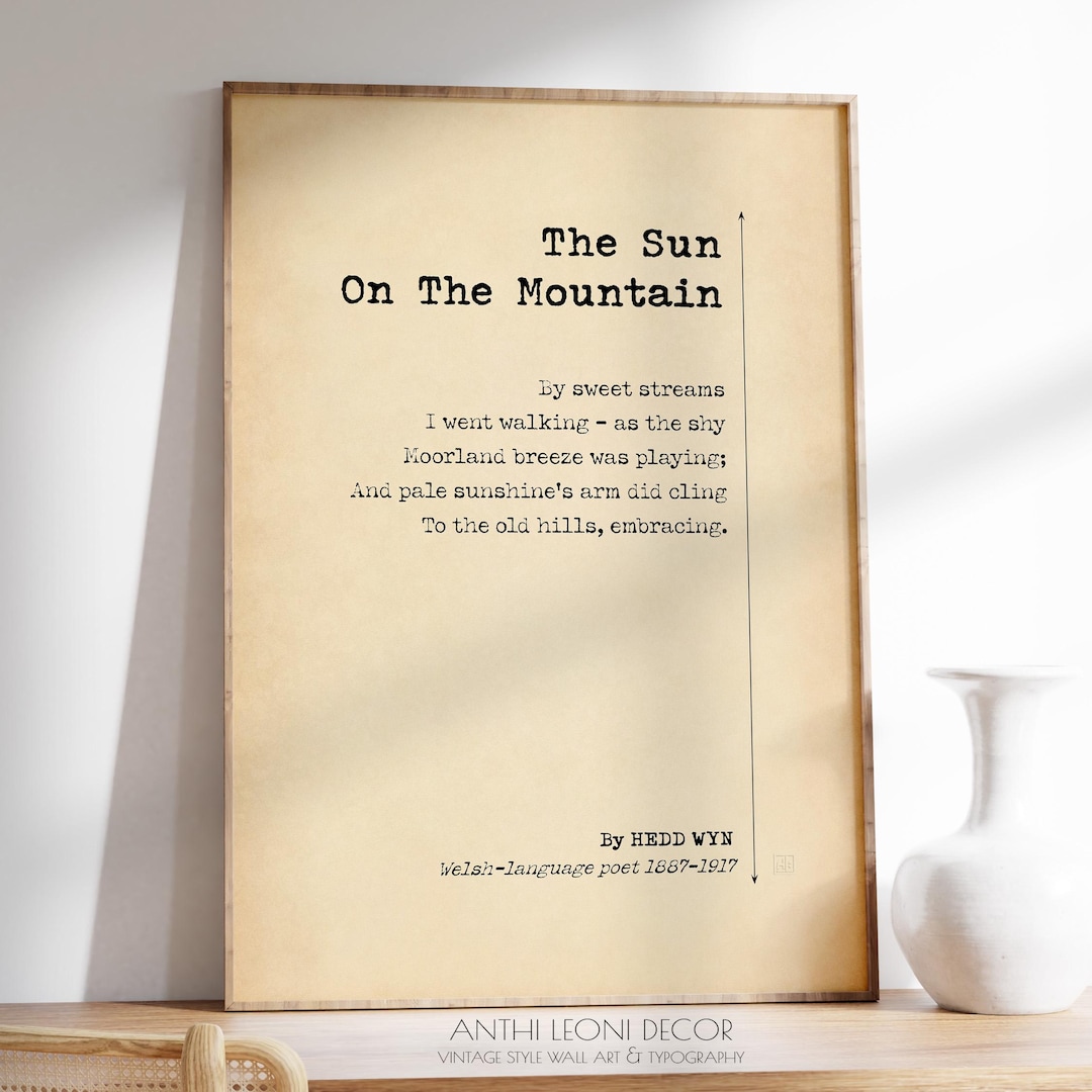 Inspirational Welsh Poem Wall Art – the Sun on the Mountain by Hedd Wyn ...