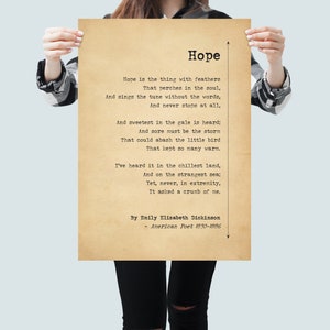 Hope Poem Print Emily Dickinson Hope Poster Print Library Wall Decor ...