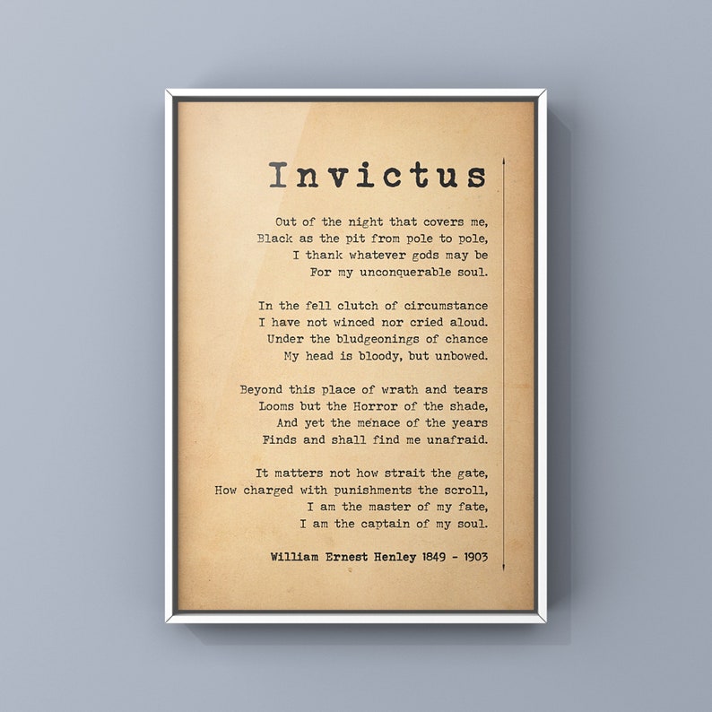 Invictus Invictus Poem by William Ernest Henley Poster Print | Etsy