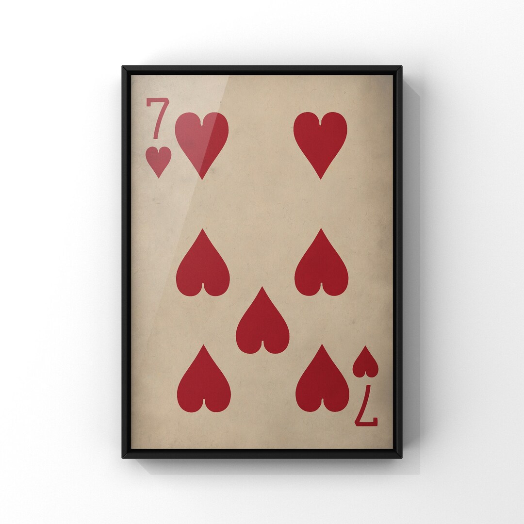 Seven of Hearts Poster Print, Seven Heart Wall Decor, Vintage Playing ...