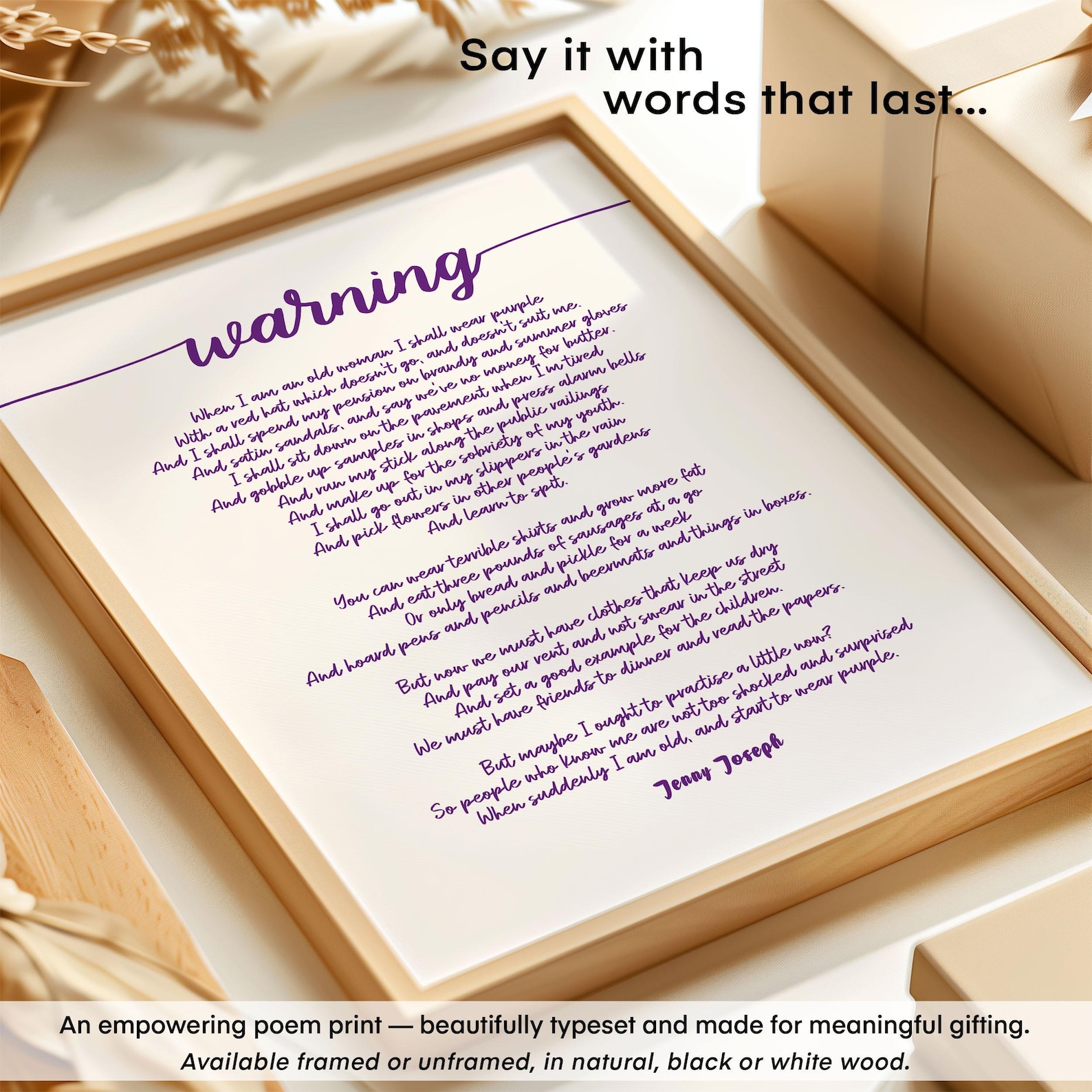 Warning When I Am an Old Woman I Shall Wear Purple Poem Wall Art ...