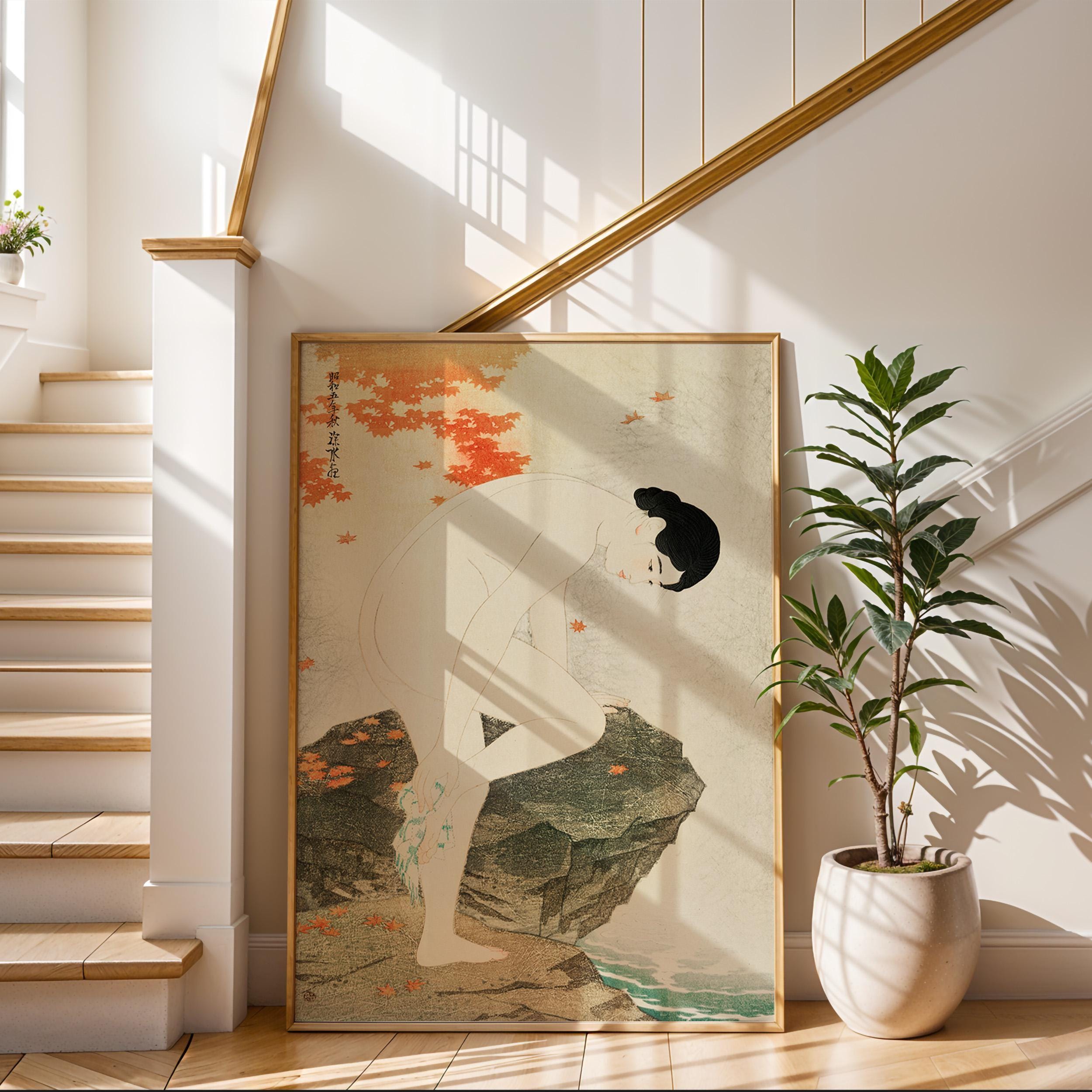 Japanese Female Standing Nude Poster Print Oriental Earth Tones Wall Art Japanese Female Standing Nude Poster Print Oriental Earth Tones Wall Art