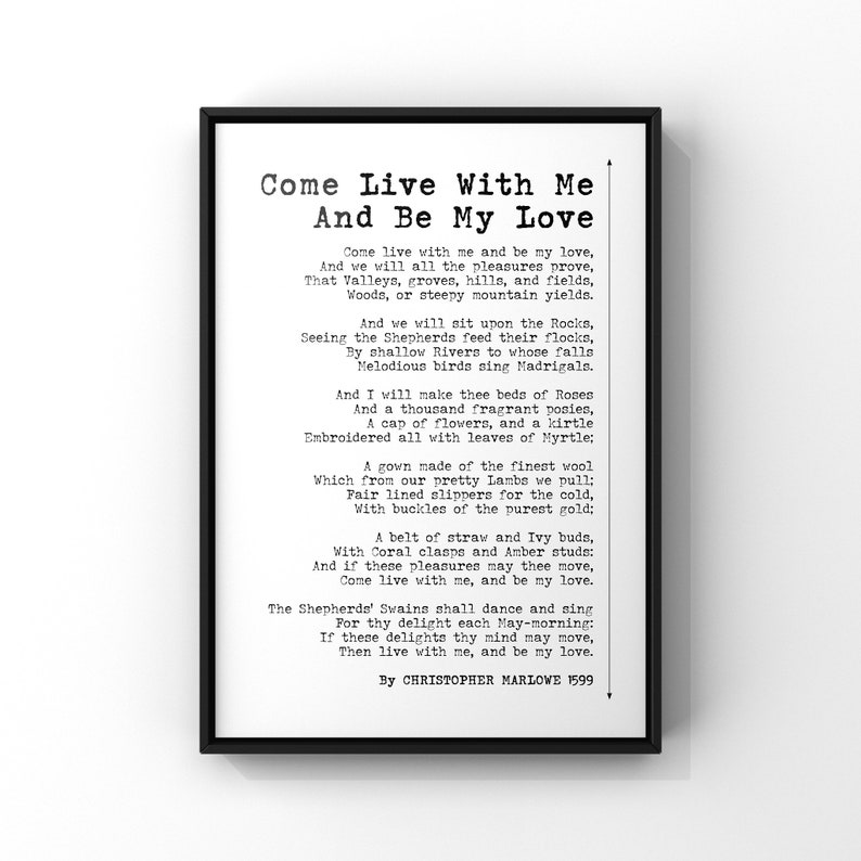 Come Live With Me And Be My Love Poem by Christopher Marlowe | Etsy