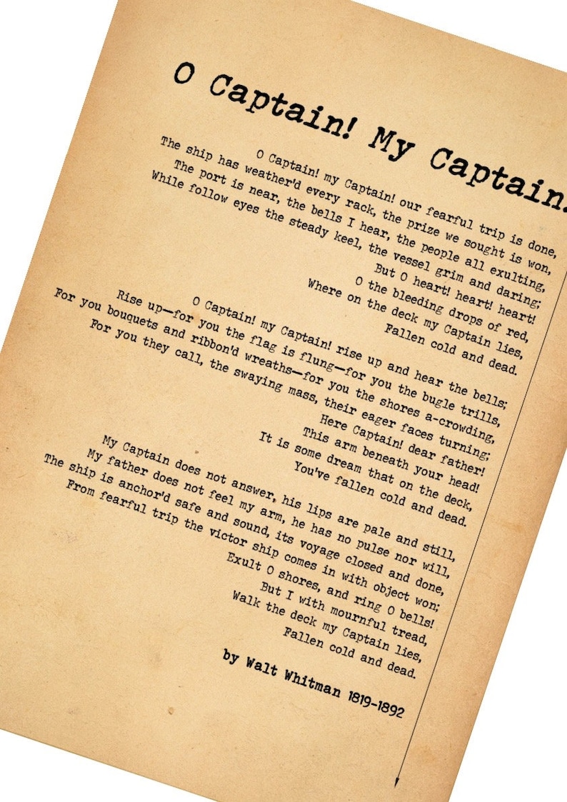 O Captain My Captain Poem by Walt Whitman Poster Print | Etsy
