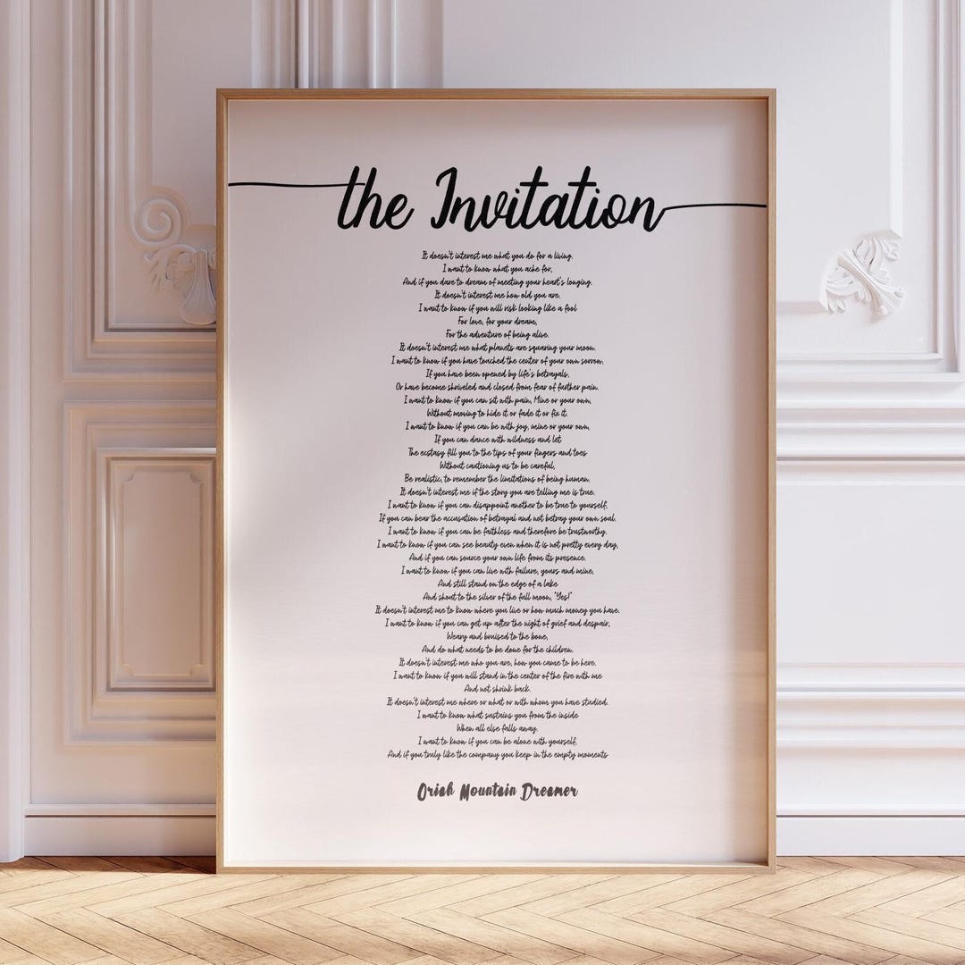 The Invitation Poem Print - Oriah Mountain Dreamer Script Calligraphy ...