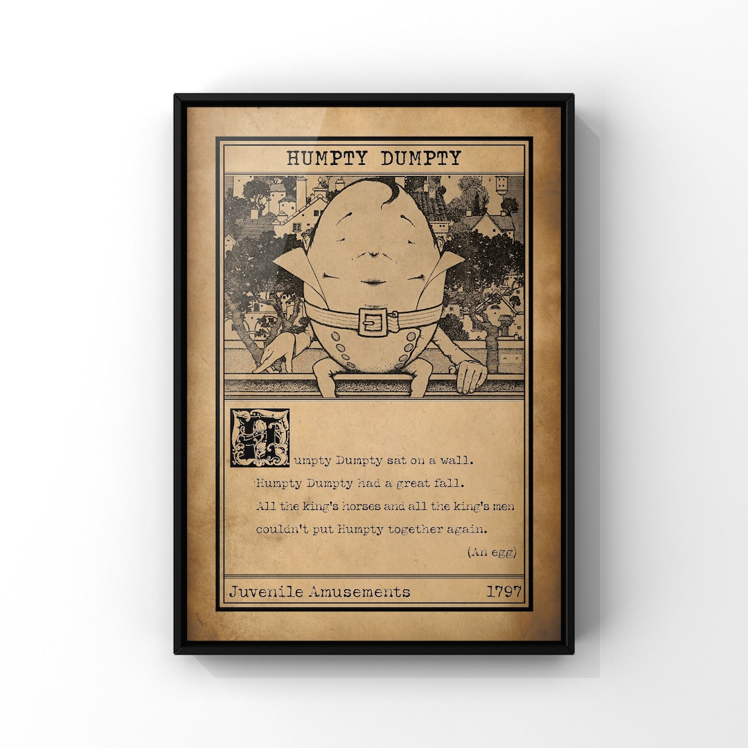 Humpty Dumpty, Nursery Rhyme Wall Art, Vintage Nursery Room Decor, Baby ...