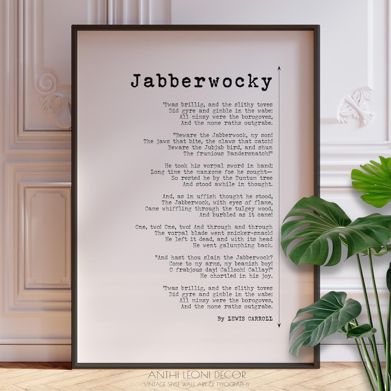 Lewis Carroll's Jabberwocky Nonsense Poem Verse Print | Alice in ...