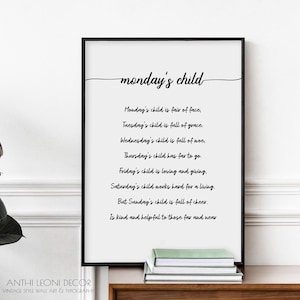 Mondays Child Poem Print, Baby Room Decor, New Born Nursery, Baby Rhyme ...