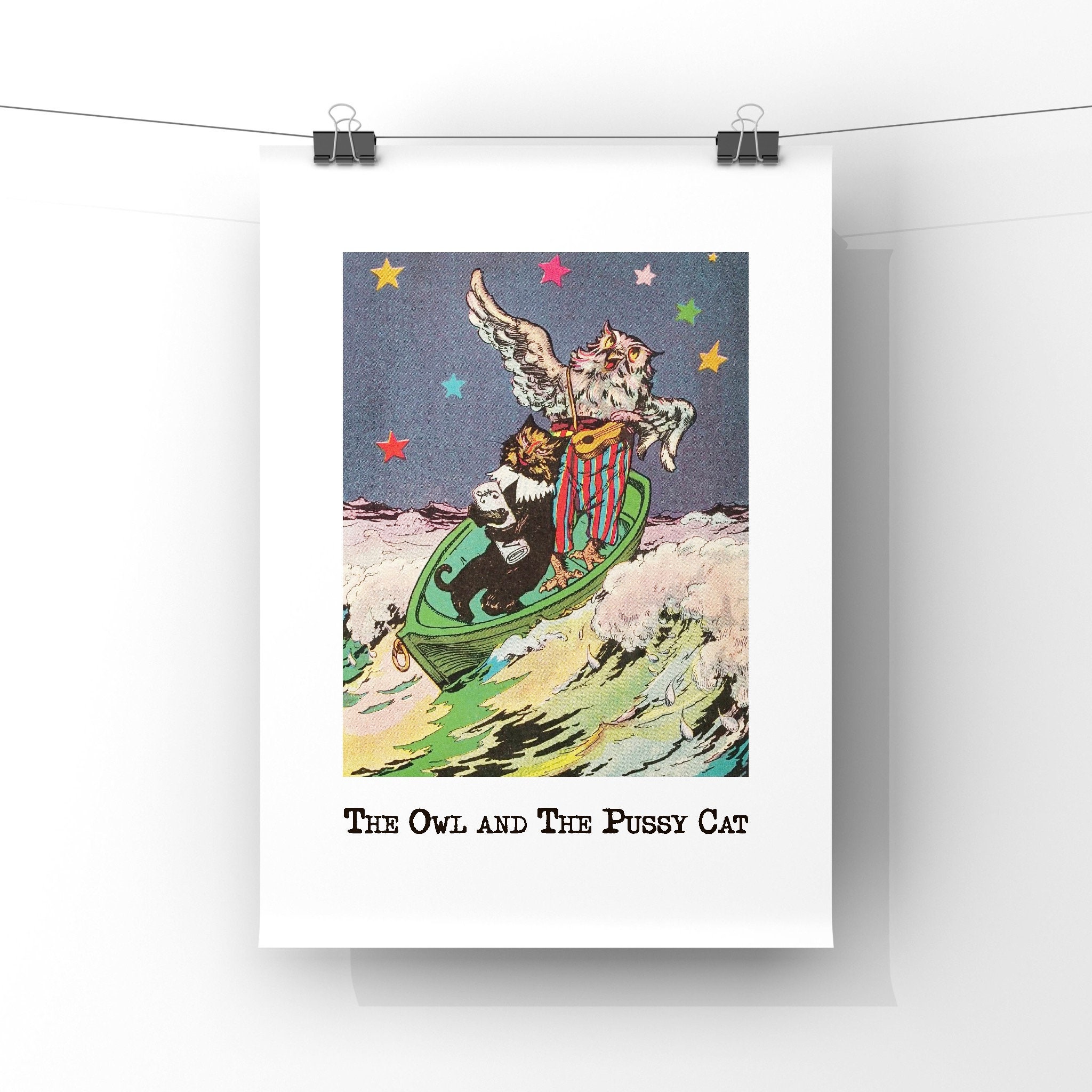 The Owl and The Pussycat, Nursery Rhyme Print, Vintage Nursery Art ...