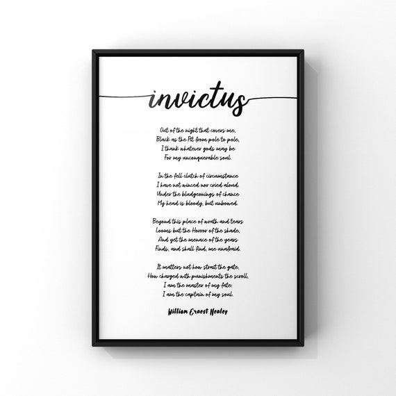Invictus Poem Print by William Ernest Henley Invictus Poetry | Etsy