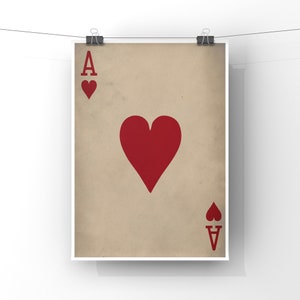 Ace of Hearts Playing Cards Wall Art Print Red Ace Hearts | Etsy
