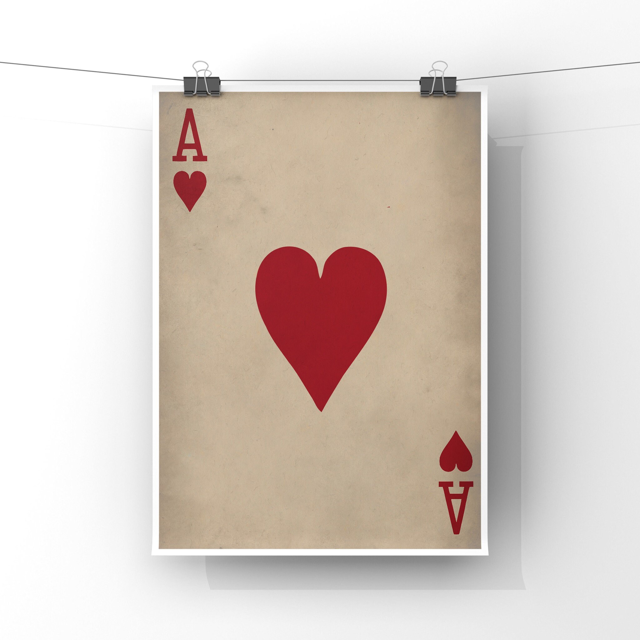 Ace of Hearts Playing Cards Wall Art Print Red Ace Hearts | Etsy