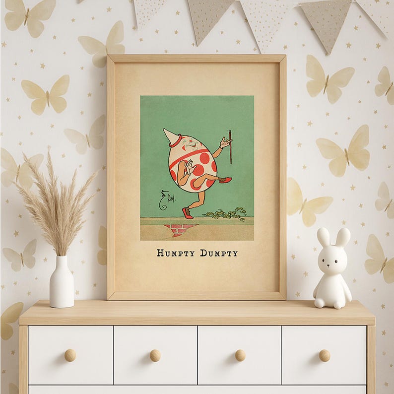 Humpty Dumpty, Nursery Rhyme Print, Nursery Wall Art, Vintage Nursery ...
