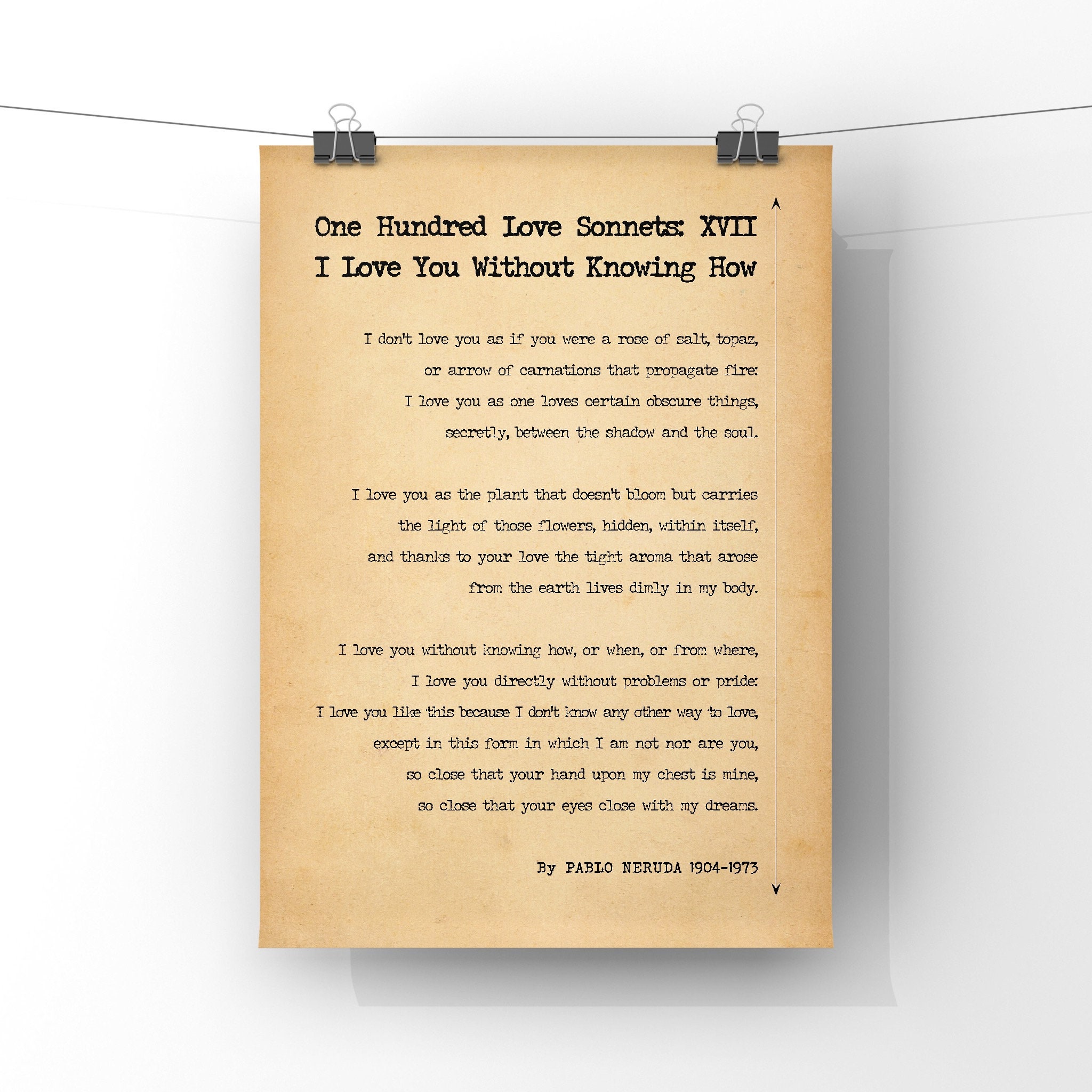 I Love You Without Knowing How Pablo Neruda Poem One - Etsy