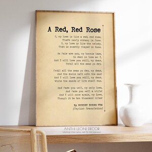 Robert Burns Poem A Red Red Rose Poster Print English Translation ...