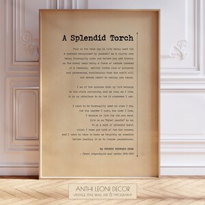 A Splendid Torch Quote by George Bernard Shaw Poster Quote Poem Print ...