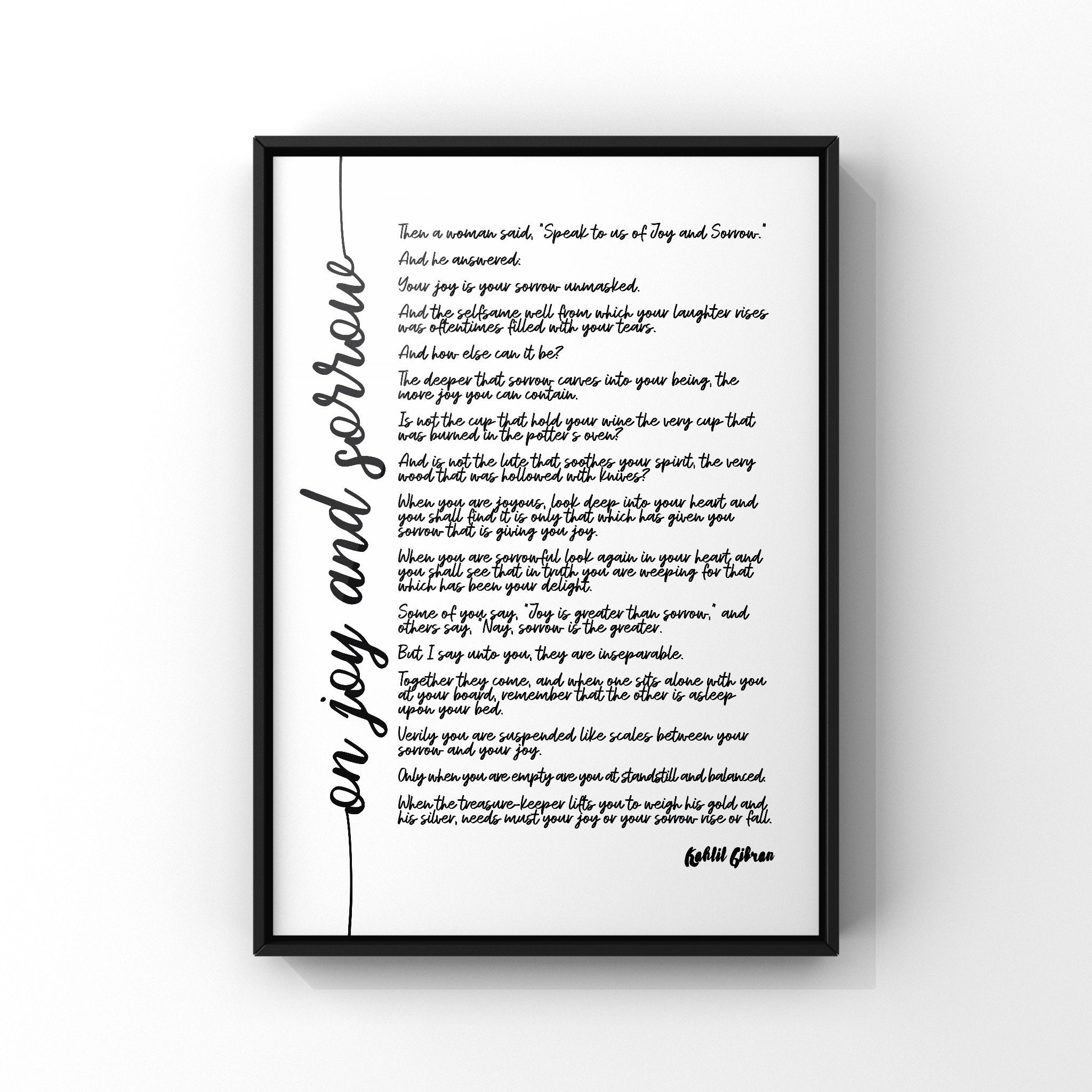 On Joy and Sorrow Poem by Kahlil Gibran Poster Print | Etsy