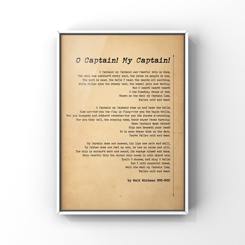 O Captain My Captain Poem by Walt Whitman Poster Print | Etsy