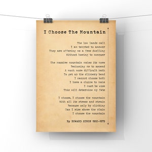 I Choose the Mountain Poem by Howard Simon Poem About - Etsy UK