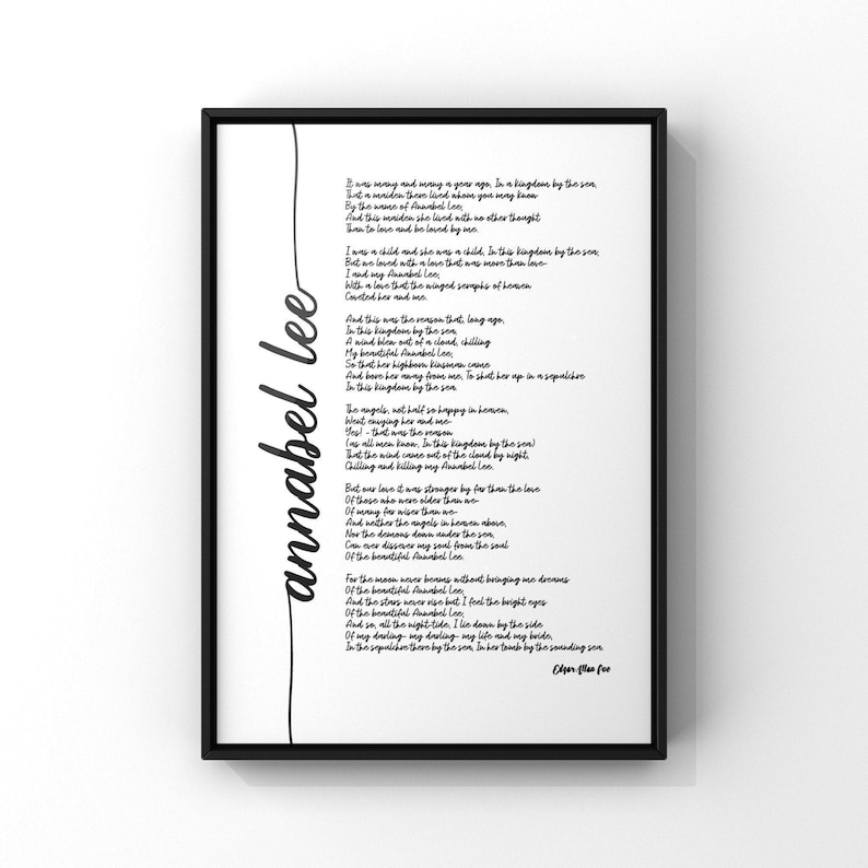 Edgar Allan Poe Annabel Lee Poem Print - Black Script Font Version ...
