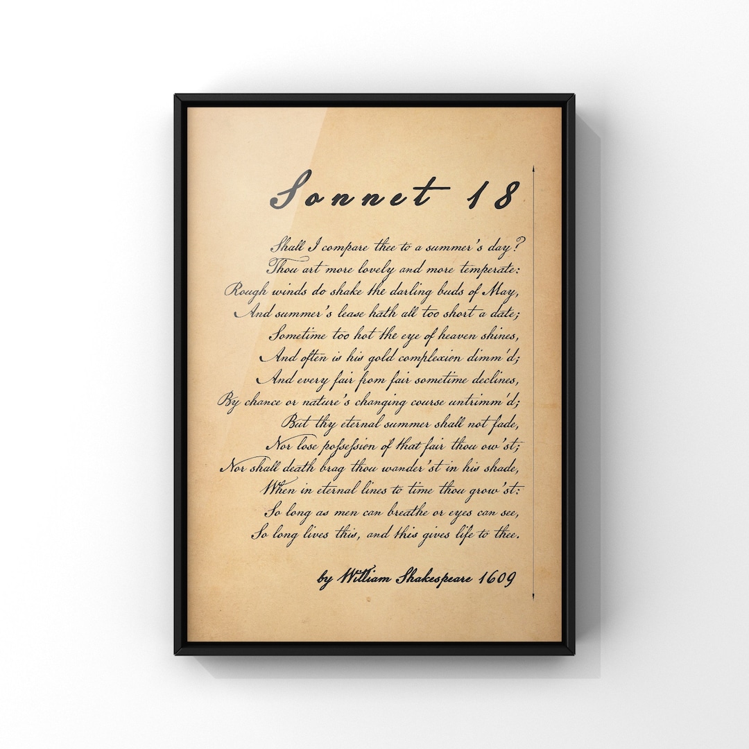 Sonnet 18 Poem by William Shakespeare Poster Print | Popular Love Poem ...