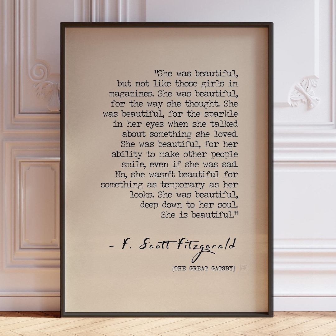 She Was Beautiful Quote Poster Print by F Scott Fitzgerald Gift for ...