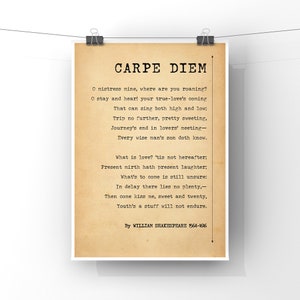 Carpe Diem Poem Poster Print by William Shakespeare | Etsy