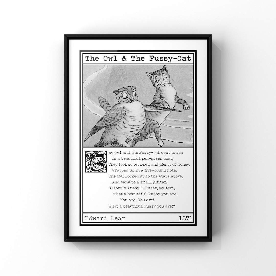 Black and White Owl and the Pussycat Art by Edward Lear, Vintage ...