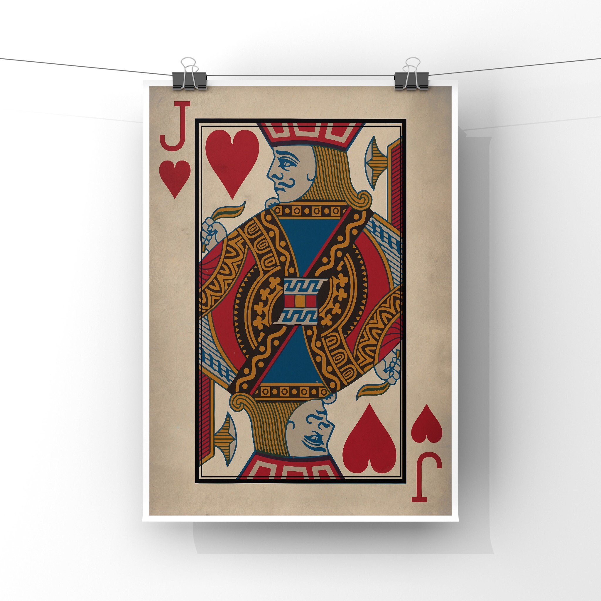 Jack of Hearts Playing Cards Wall Art Print Red Heart Card - Etsy