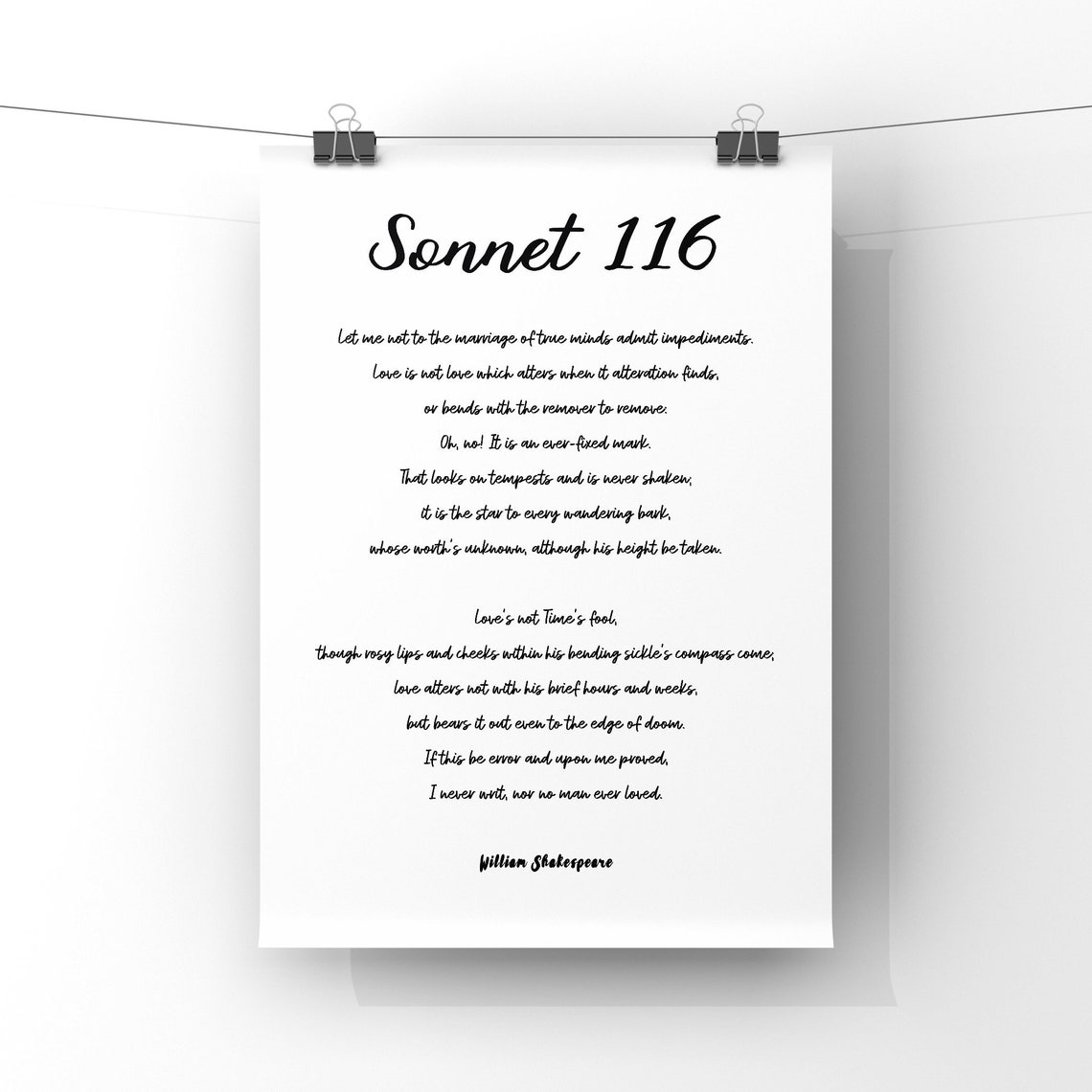 Sonnet 116 Love Poem Poem by William Shakespeare Print - Etsy