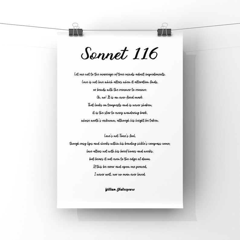 Sonnet 116 Love Poem Poem by William Shakespeare Print - Etsy