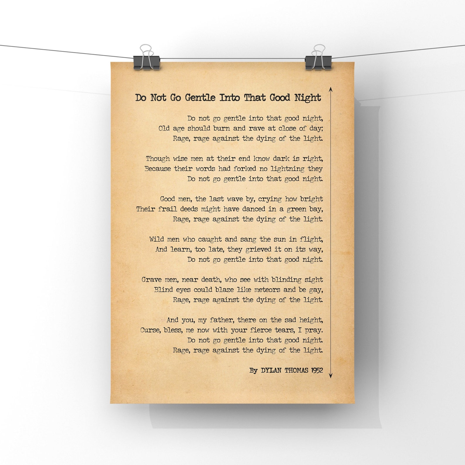 Do Not Go Gentle Into That Good Night Poem by Dylan Thomas | Etsy