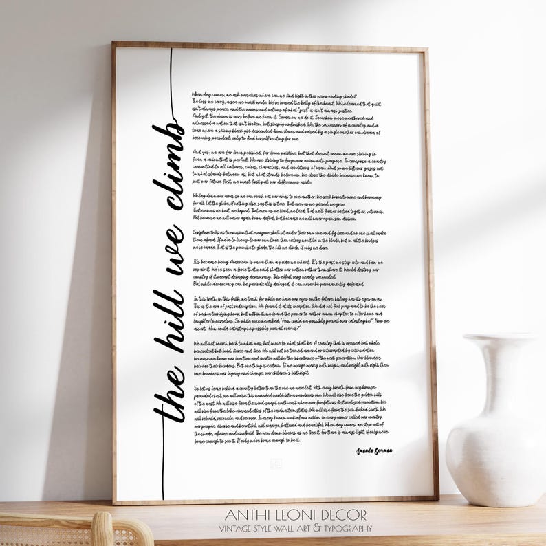 Amanda Gorman Poem Print - the Hill We Climb, Script Wall Art - Etsy
