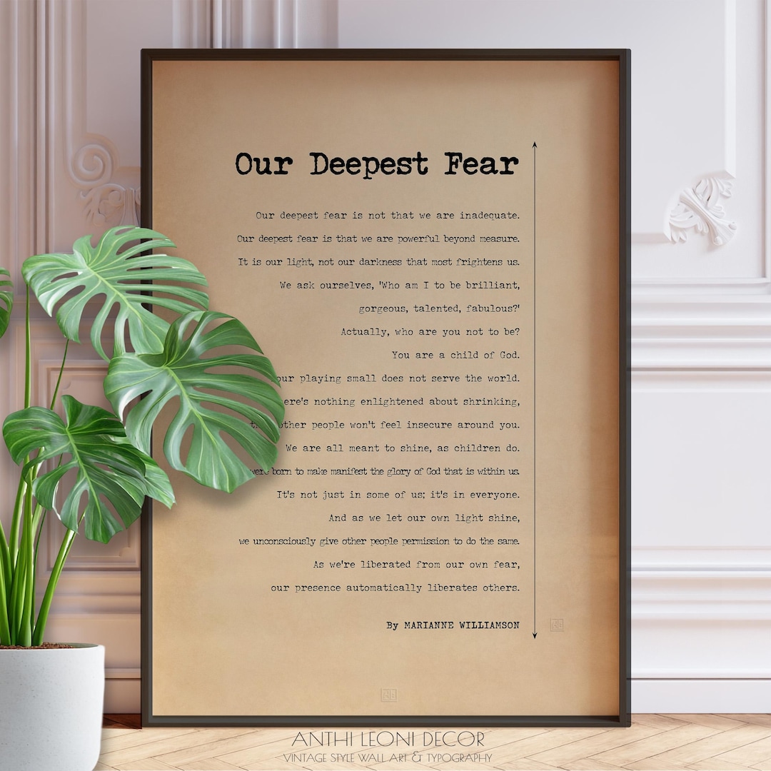 Our Deepest Fear Poem Poster Print by Marianne Williamson | Success ...