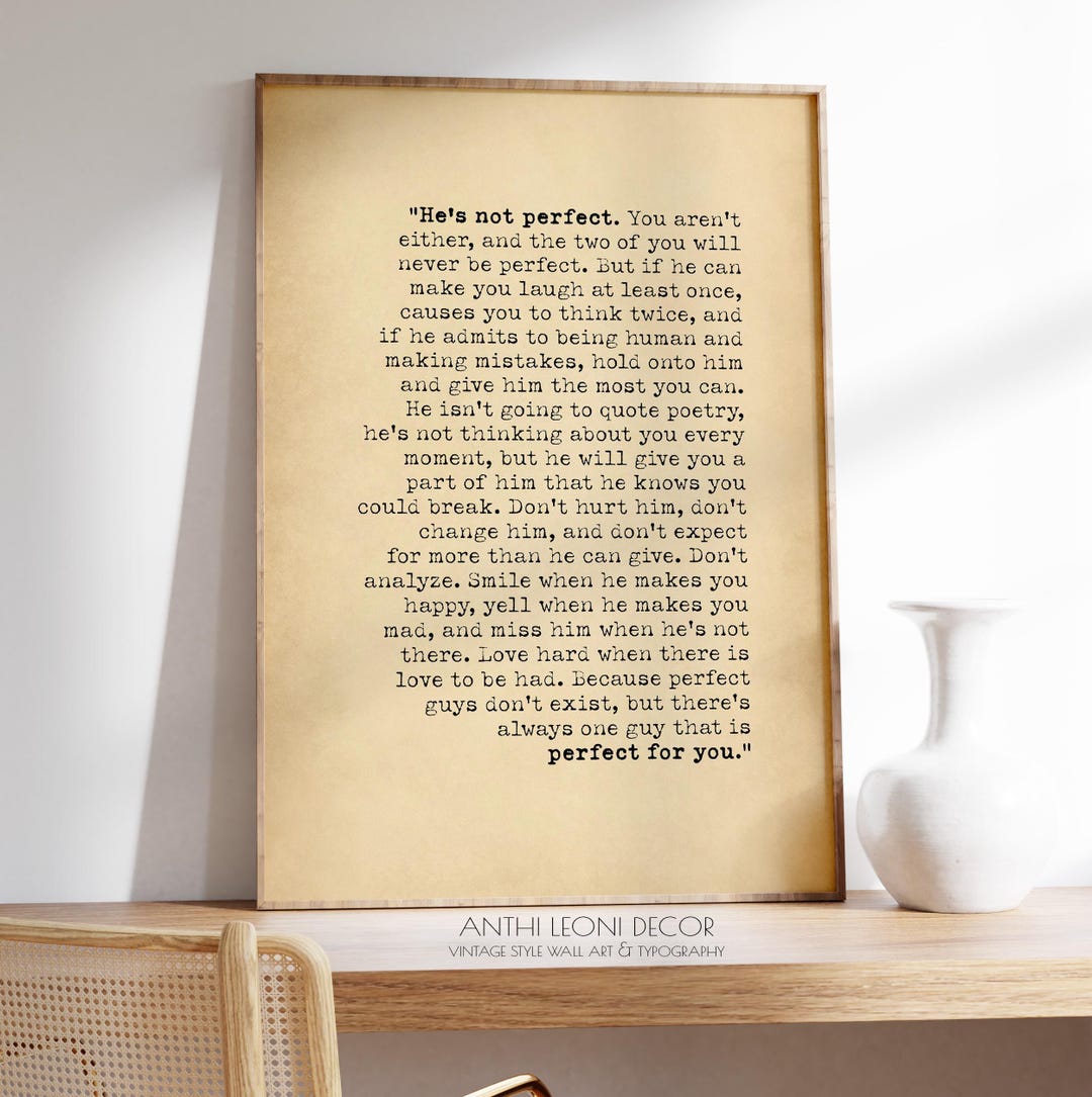 He's Not Perfect Love Poem Quote Print Romantic Poetry Boyfriend Gifts ...