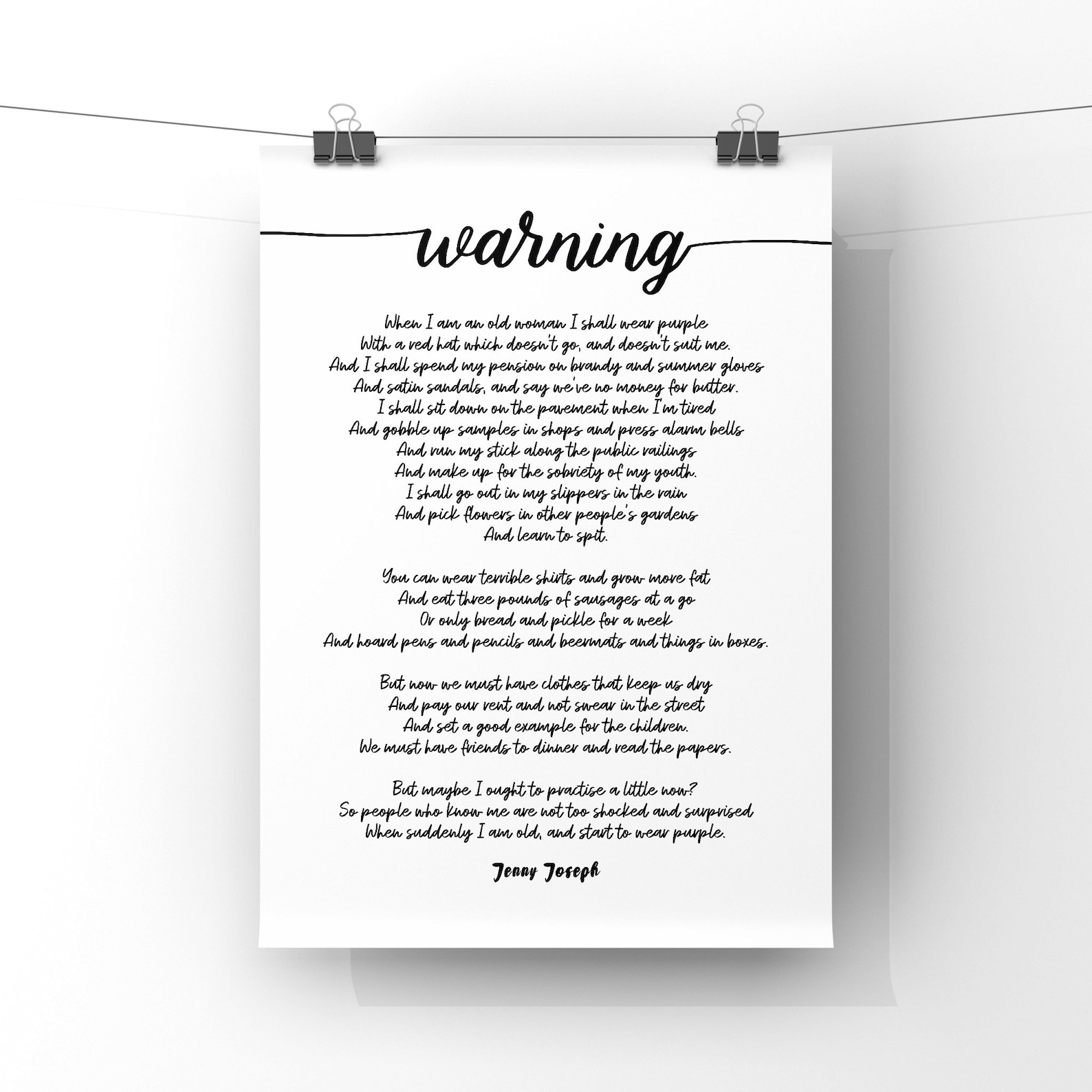 Warning Poem Print in Script Font by Jenny Joseph When I Grow - Etsy