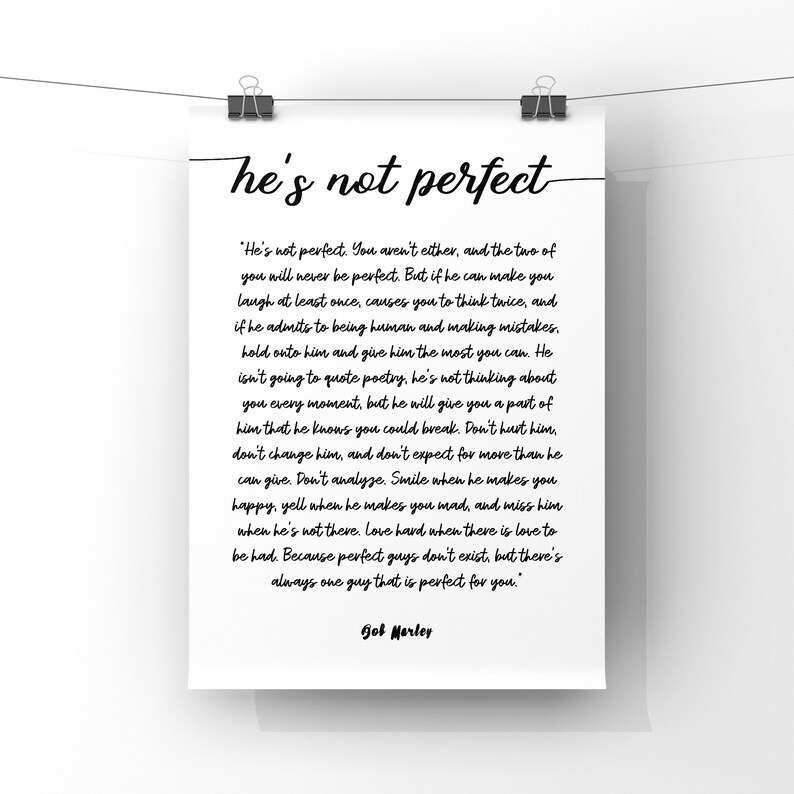 He's Not Perfect Love Poem Quote by Bob Marley Print - Etsy Australia