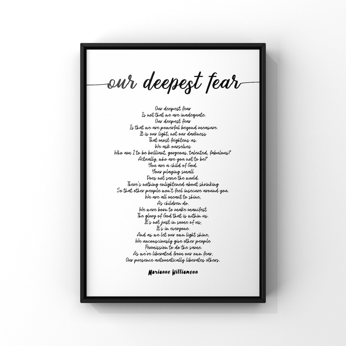 Our Deepest Fear Poem by Marianne Williamson Unframed Print | Etsy UK