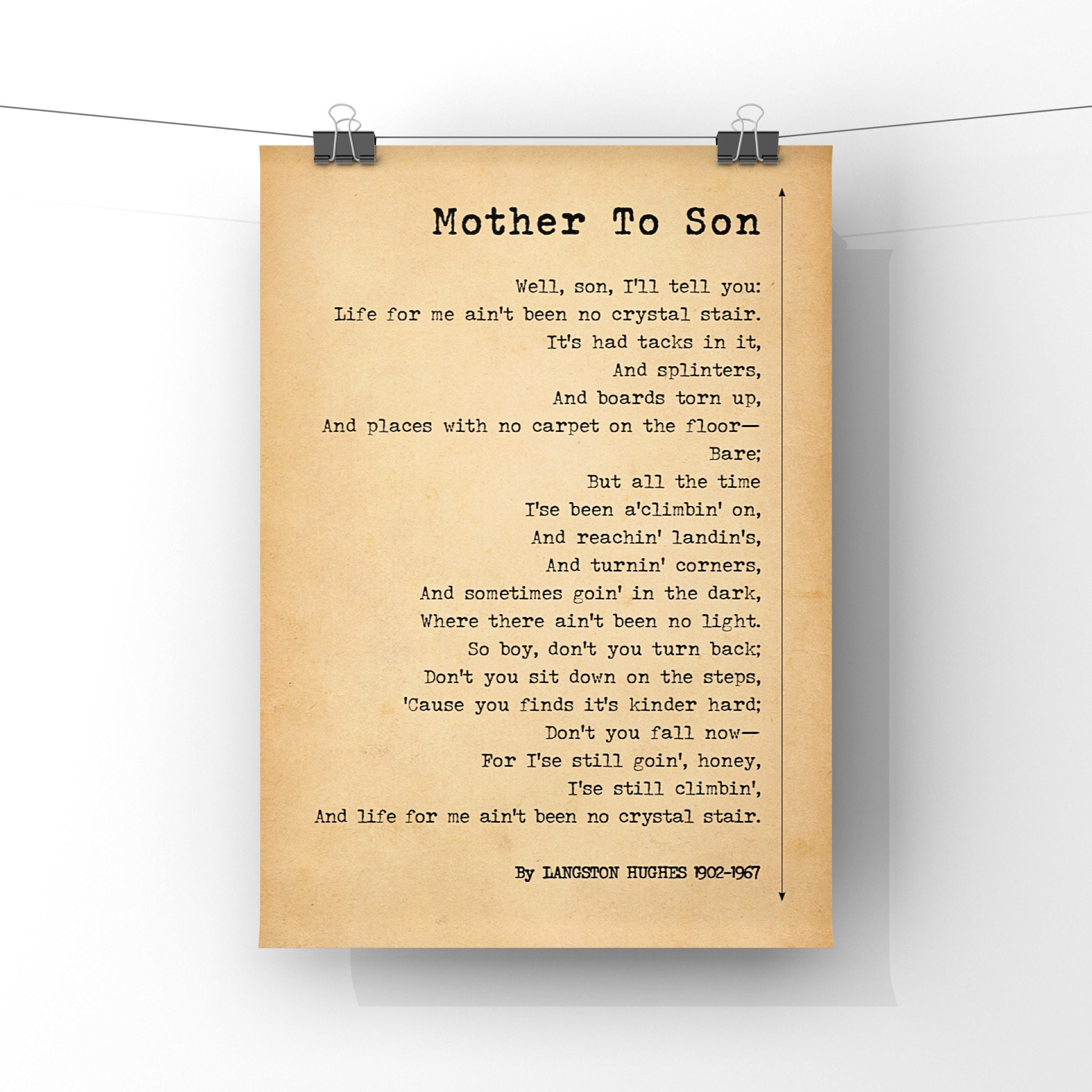 Mother to Son Poem Print by Langston Hughes Inspirational - Etsy