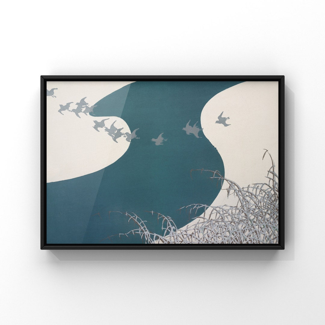 Flying Birds Poster, Japanese Poster Art by Kamisaka Sekka, Teal ...