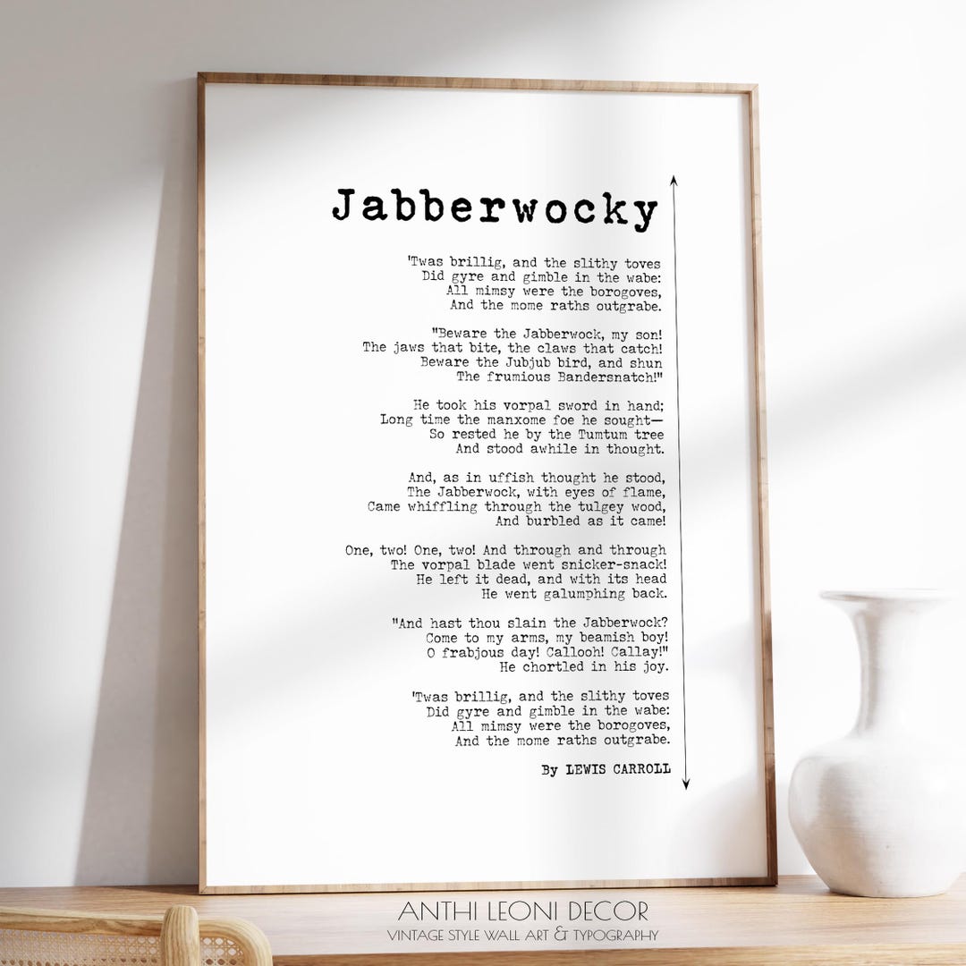 Lewis Carroll's Jabberwocky Nonsense Poem Verse Print | Alice in ...