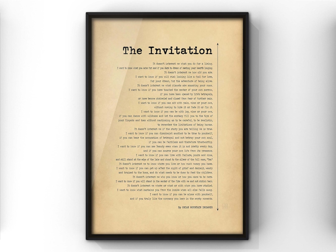 The Invitation Poem Poster Print by Oriah Mountain Dreamer Love Poem ...